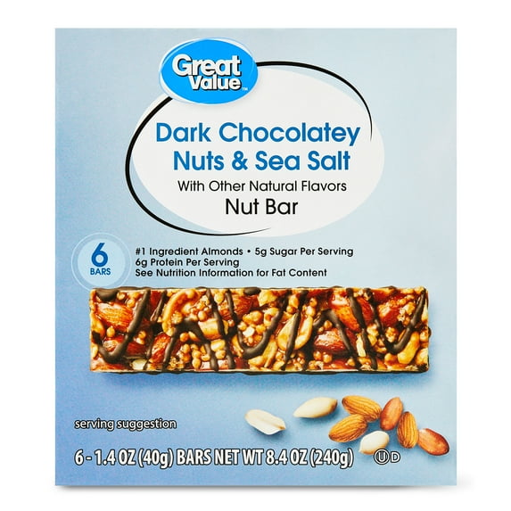 Great Value Dark Chocolatey Nuts & Sea Salt Nut Bars, 1.4 oz, 6 Count ...