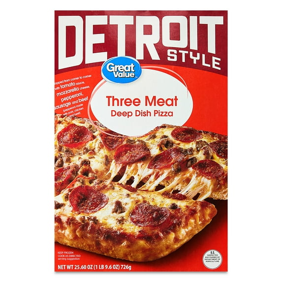 Great Value Detroit-Style 3-Meat Pizza, 25.6 oz frozen deep-dish with ...
