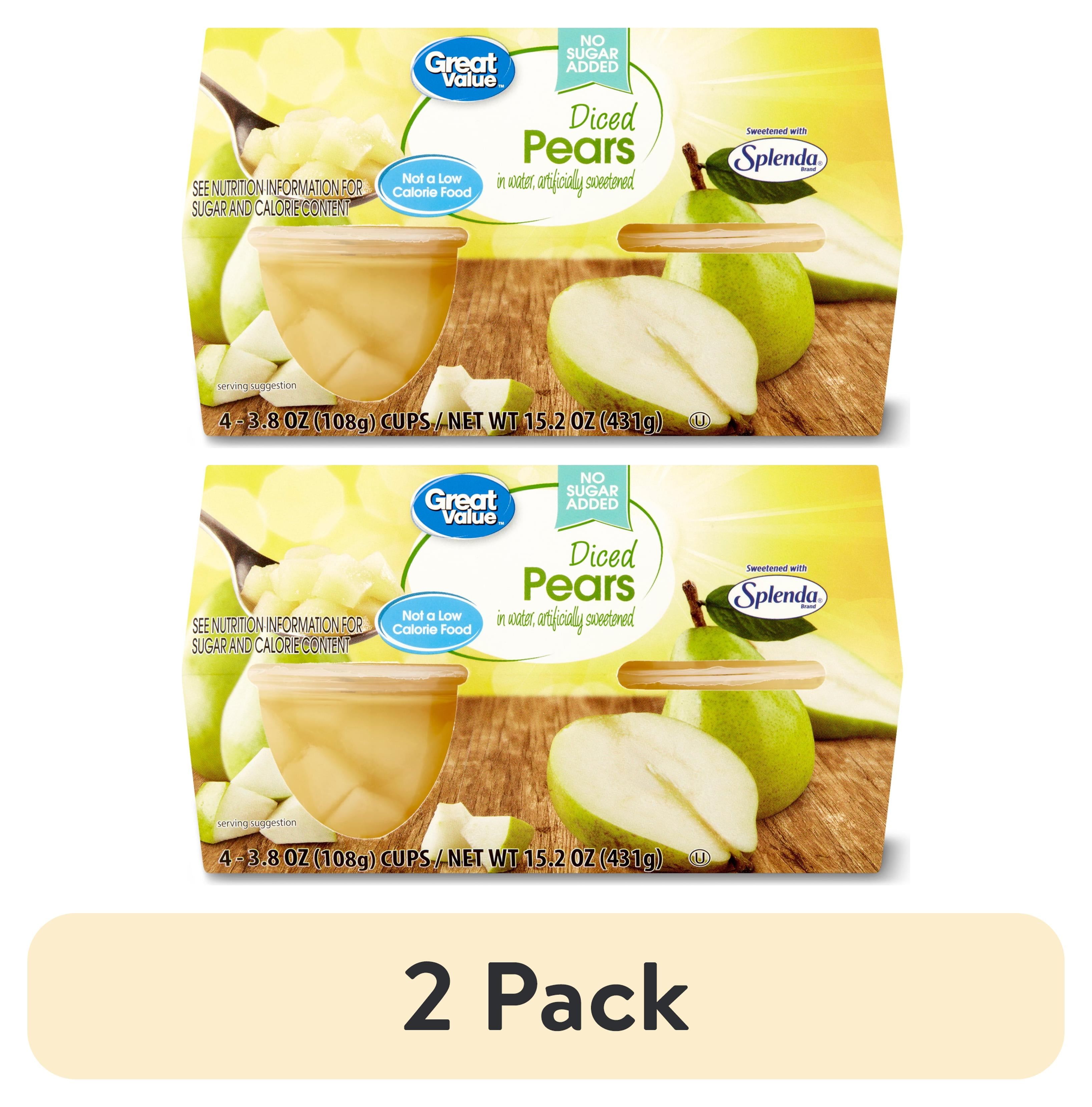(2 pack) Great Value Diced Pear Fruit Cups, No Sugar Added, 3.8 oz ...