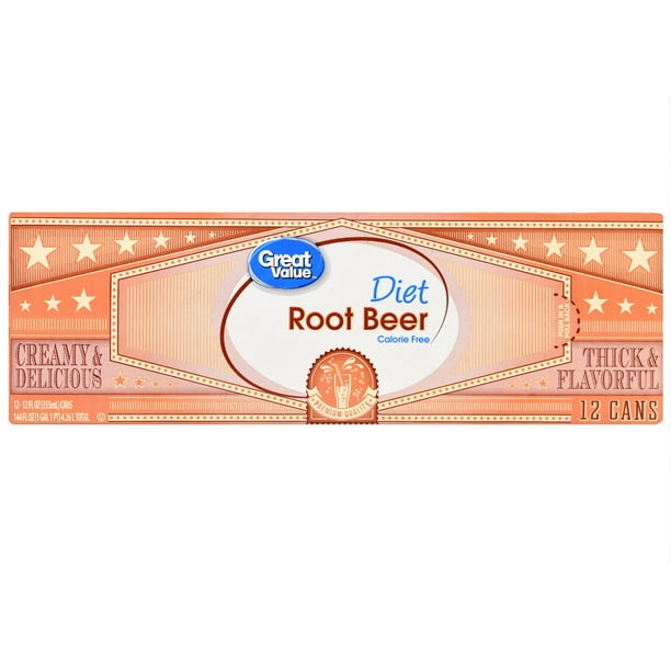 Great Value Diet Gluten-Free Root Beer Soda Pop, 12 Fl Oz, 12 Pack Cans ...