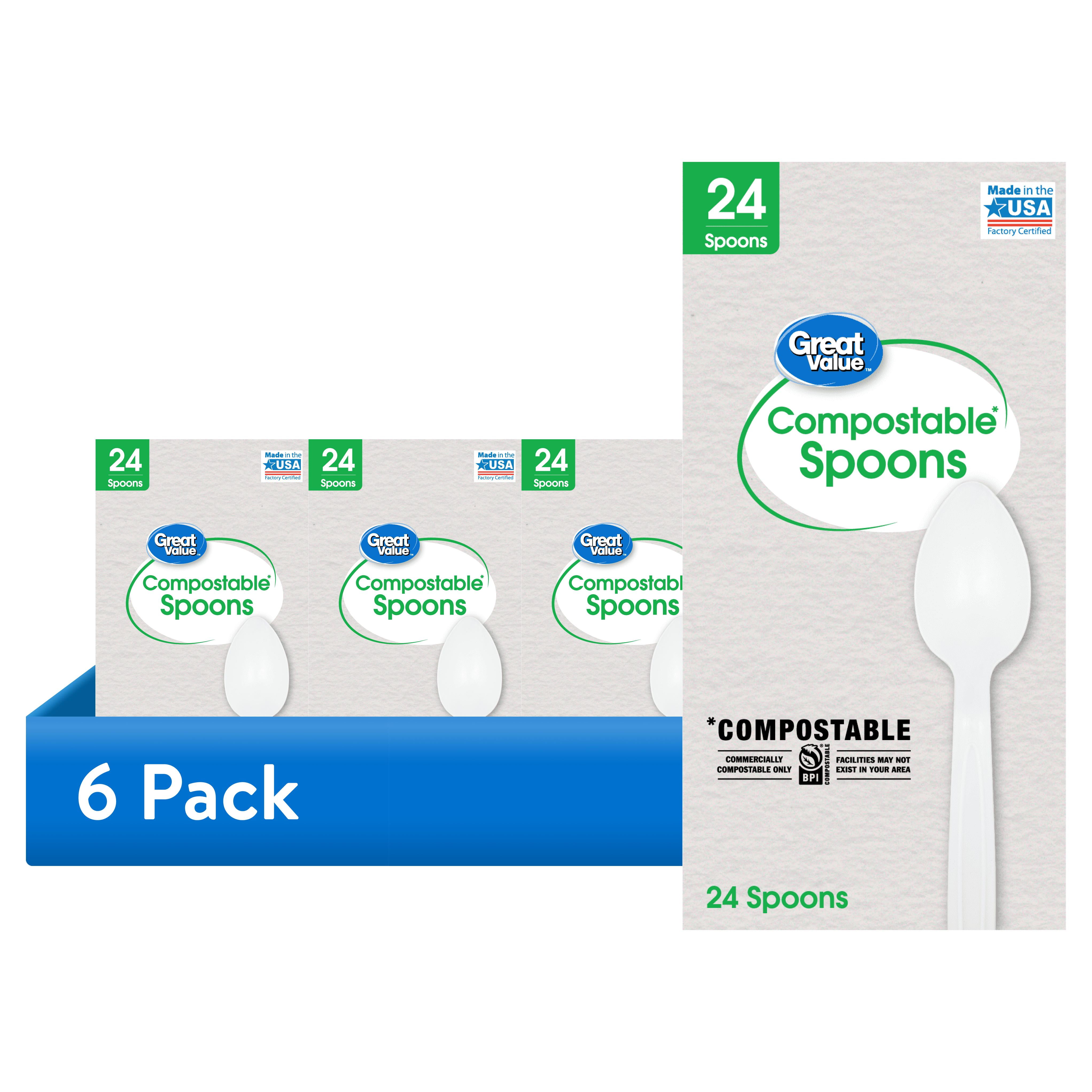(6 pack) Great Value Disposable Compostable Biopolymer Spoon ...