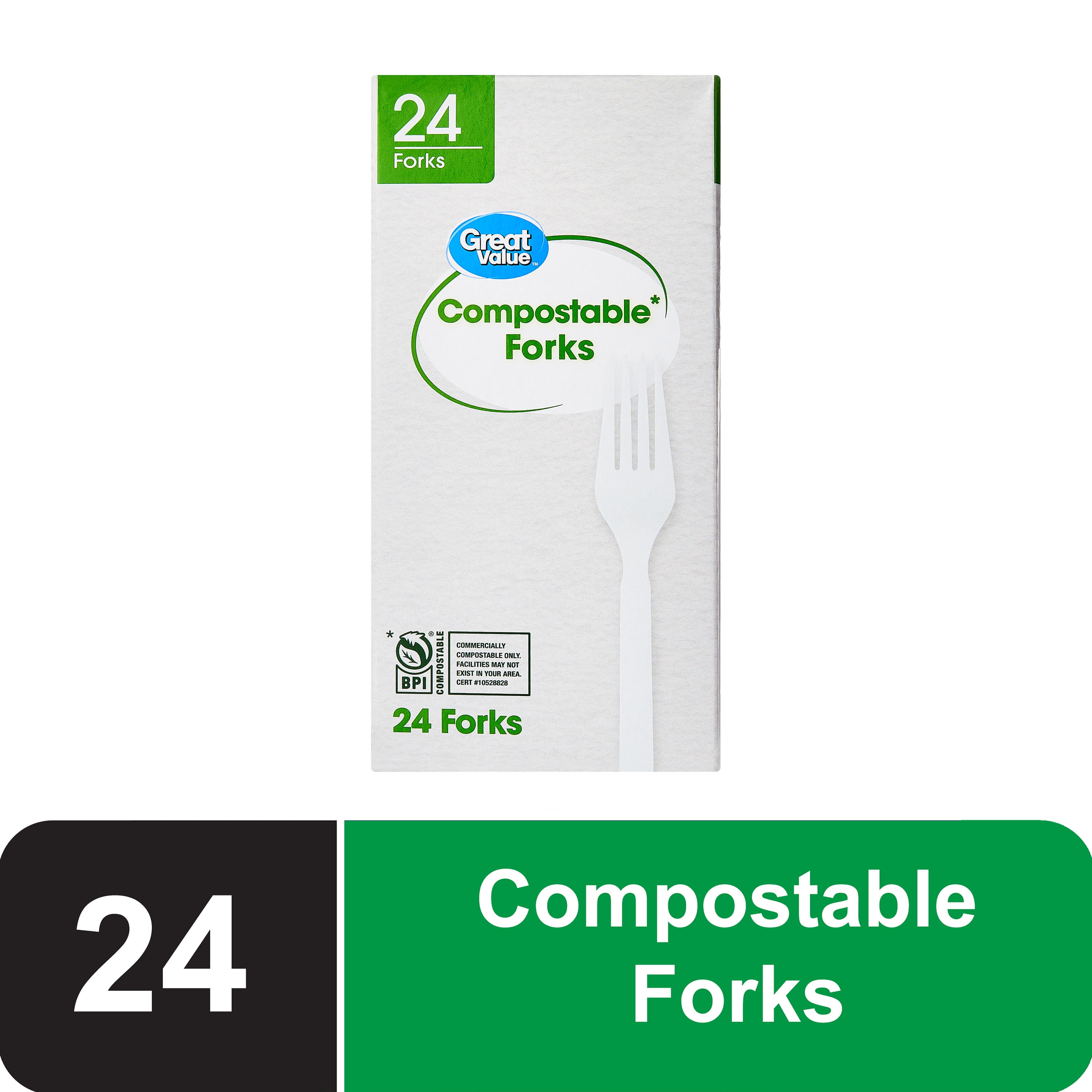 Great Value Disposable White Forks 24 Count Durable CPLA Cutlery ...