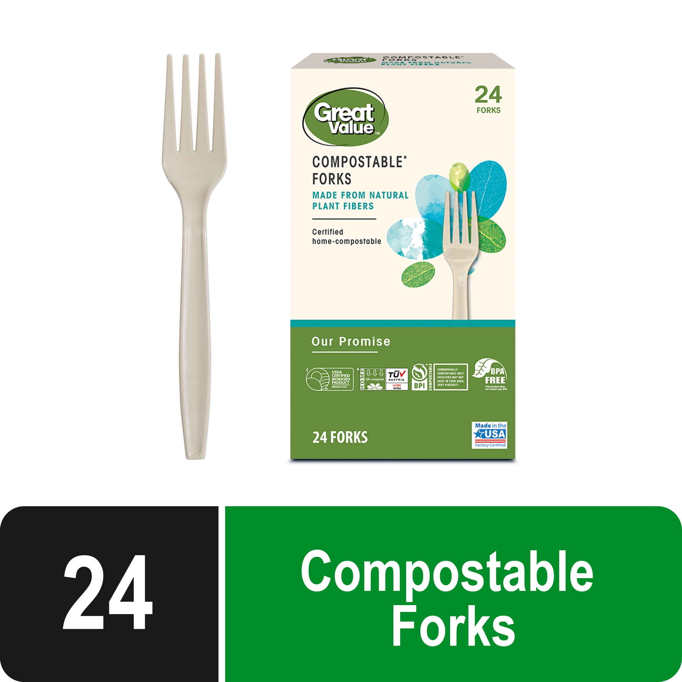 Great Value Disposable Compostable Forks, 24 Count - Walmart.com