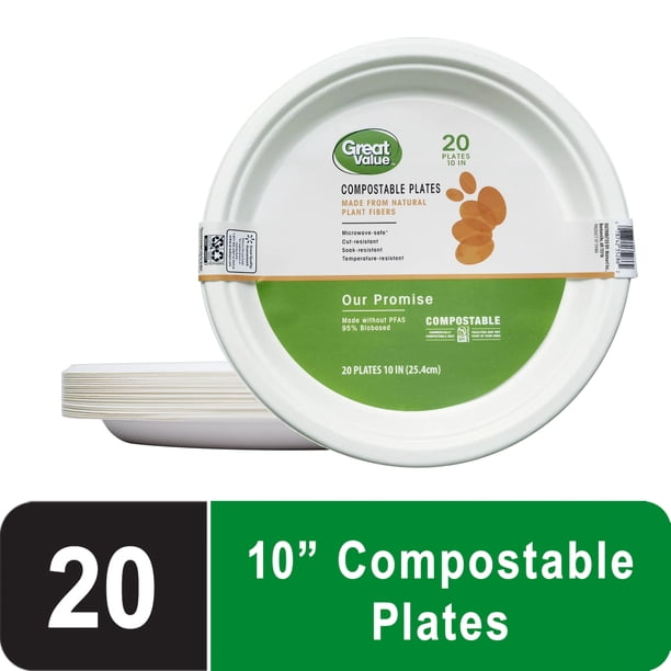 Great Value Disposable Compostable Plates, 10", 20 Count - Walmart ...