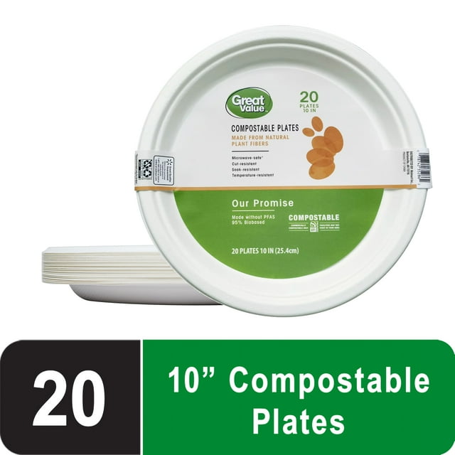 Great Value Disposable Compostable Plates, 10", 20 Count - Walmart.com