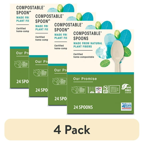(4 pack) Great Value Disposable Compostable Spoons, 24 Count - Walmart ...