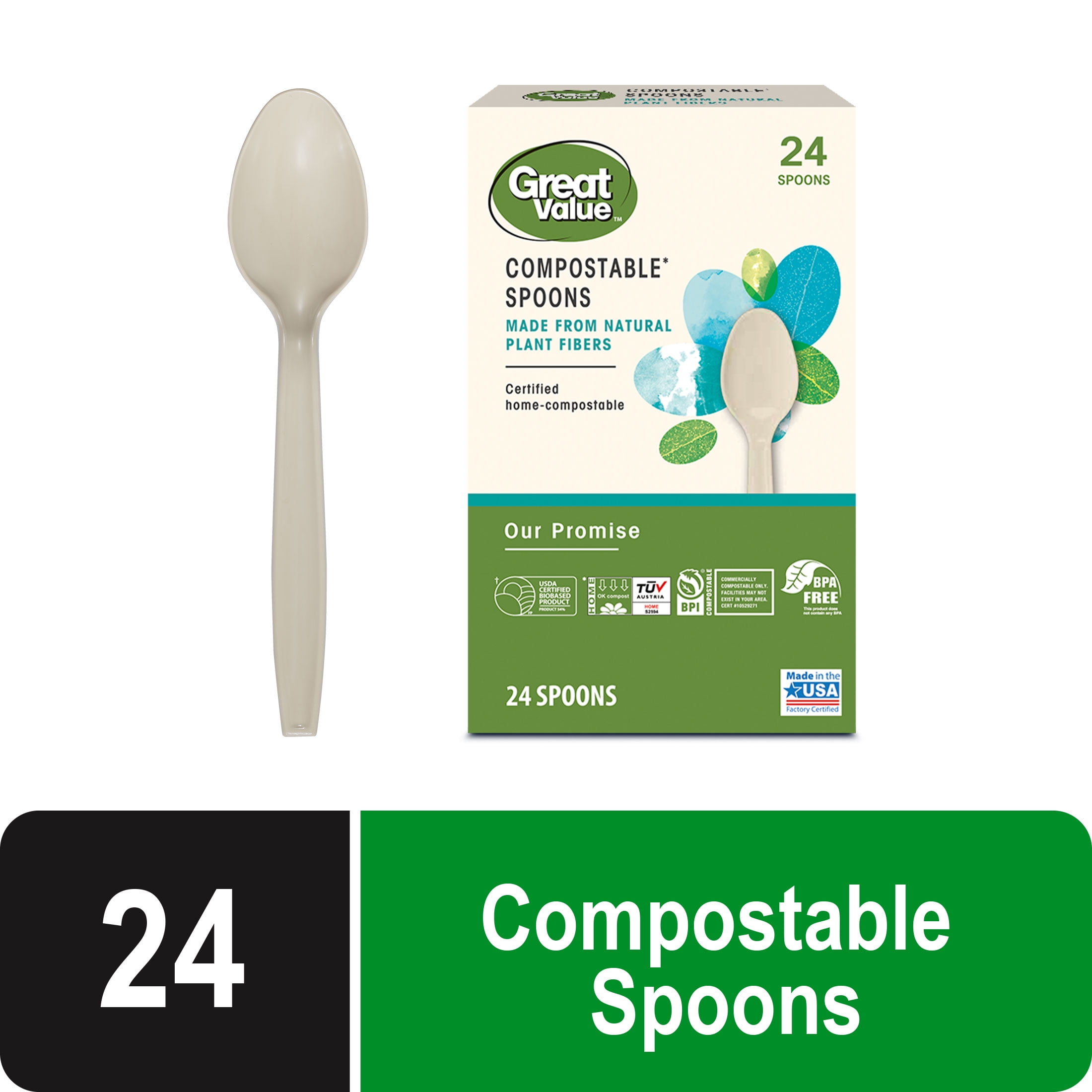 Great Value Disposable Spoons, 24 Count Plastic Cutlery for Casual ...