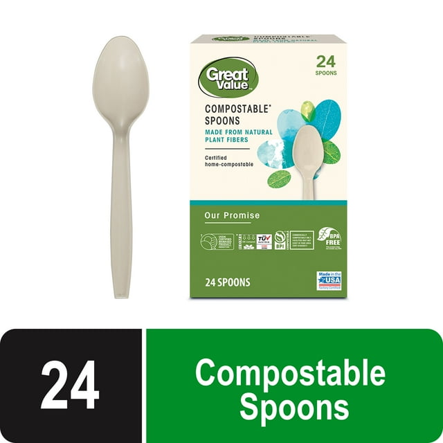 Great Value Disposable Compostable Spoons, 24 Count - Walmart.com