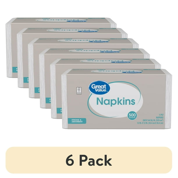(6 pack) Great Value Disposable Paper Napkins, White, 500 Count ...