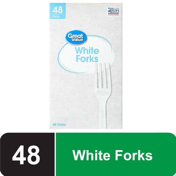 Great Value Disposable White Plastic Forks 48 Count Durable Reliable ...