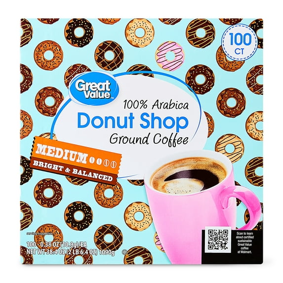 Great Value Donut Shop 100% Arabica Medium Roast Ground Coffee Pods, 38 ...