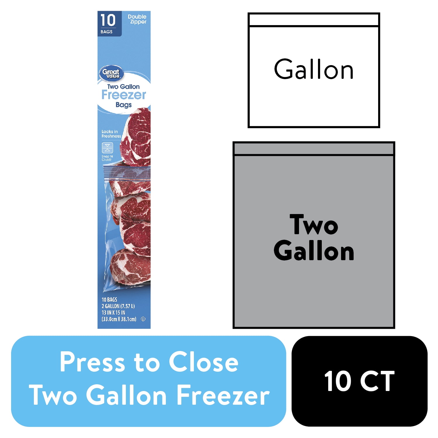 Great Value Double Zipper Freezer Bags, 2 Gallon, 10 Count - Walmart.com