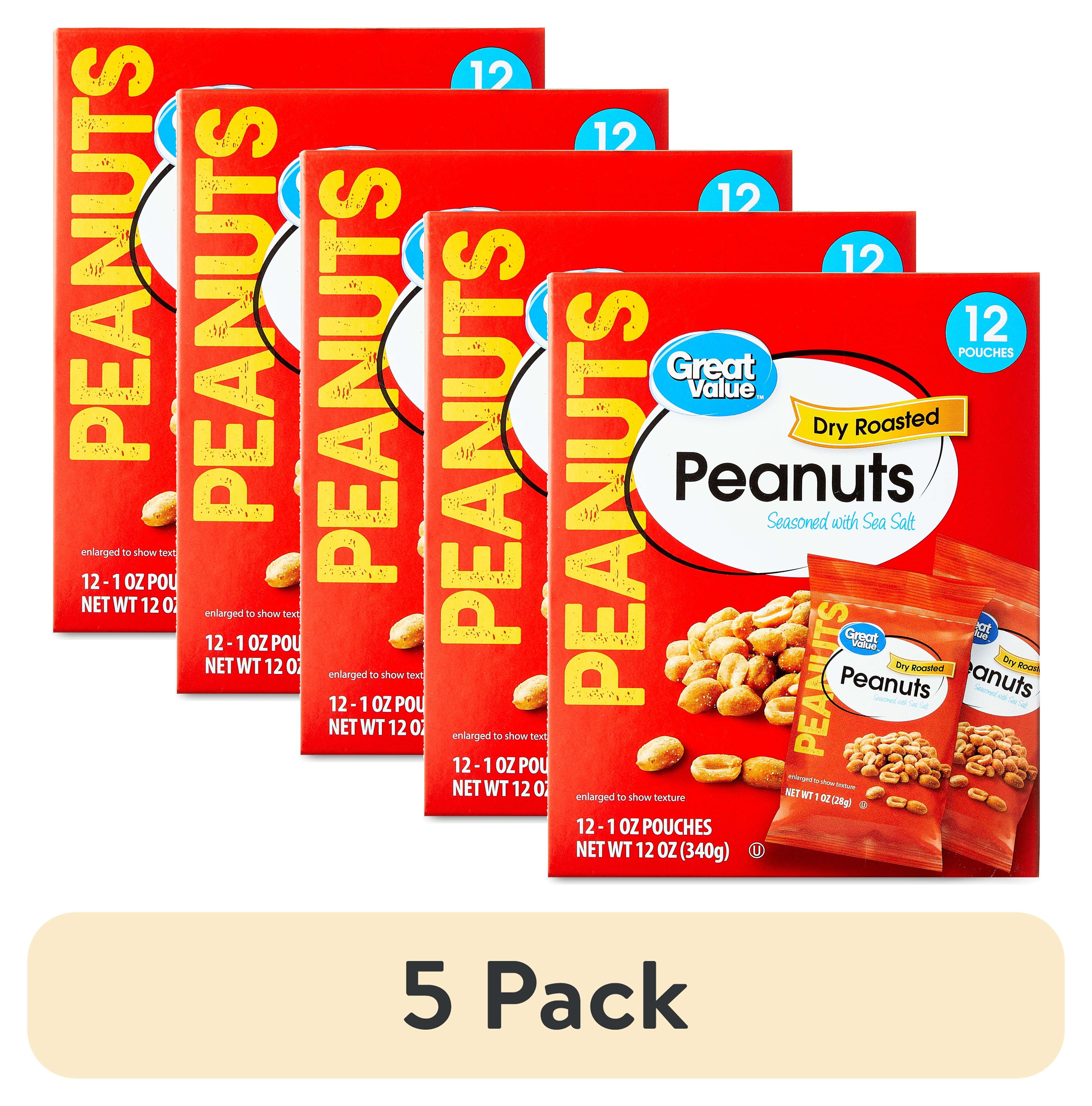 (5 pack) Great Value Dry Roasted Peanuts Seasoned with Sea Salt, 1 oz ...