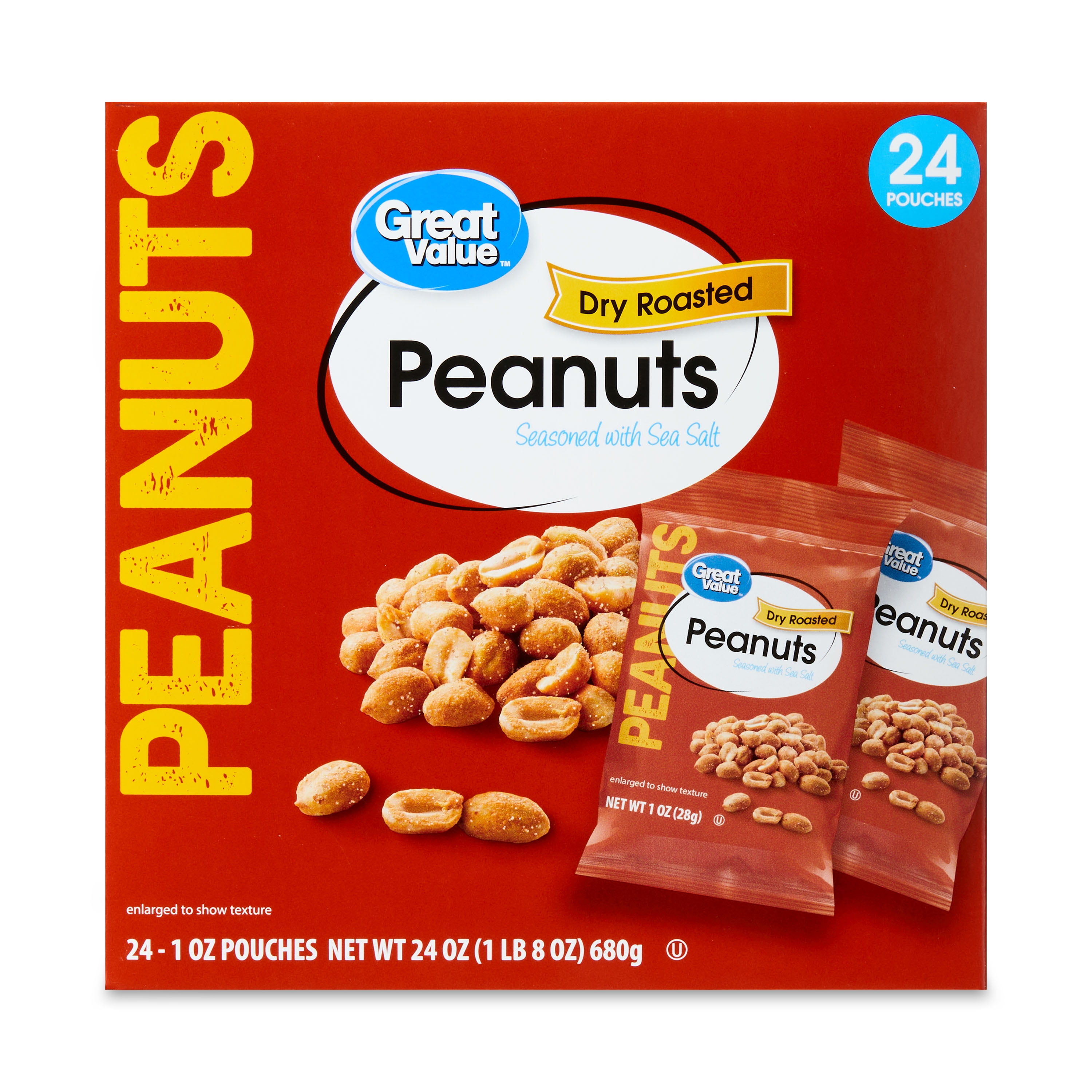 Great Value Dry Roasted Peanuts Seasoned with Sea Salt, 1 oz, 24 Count ...