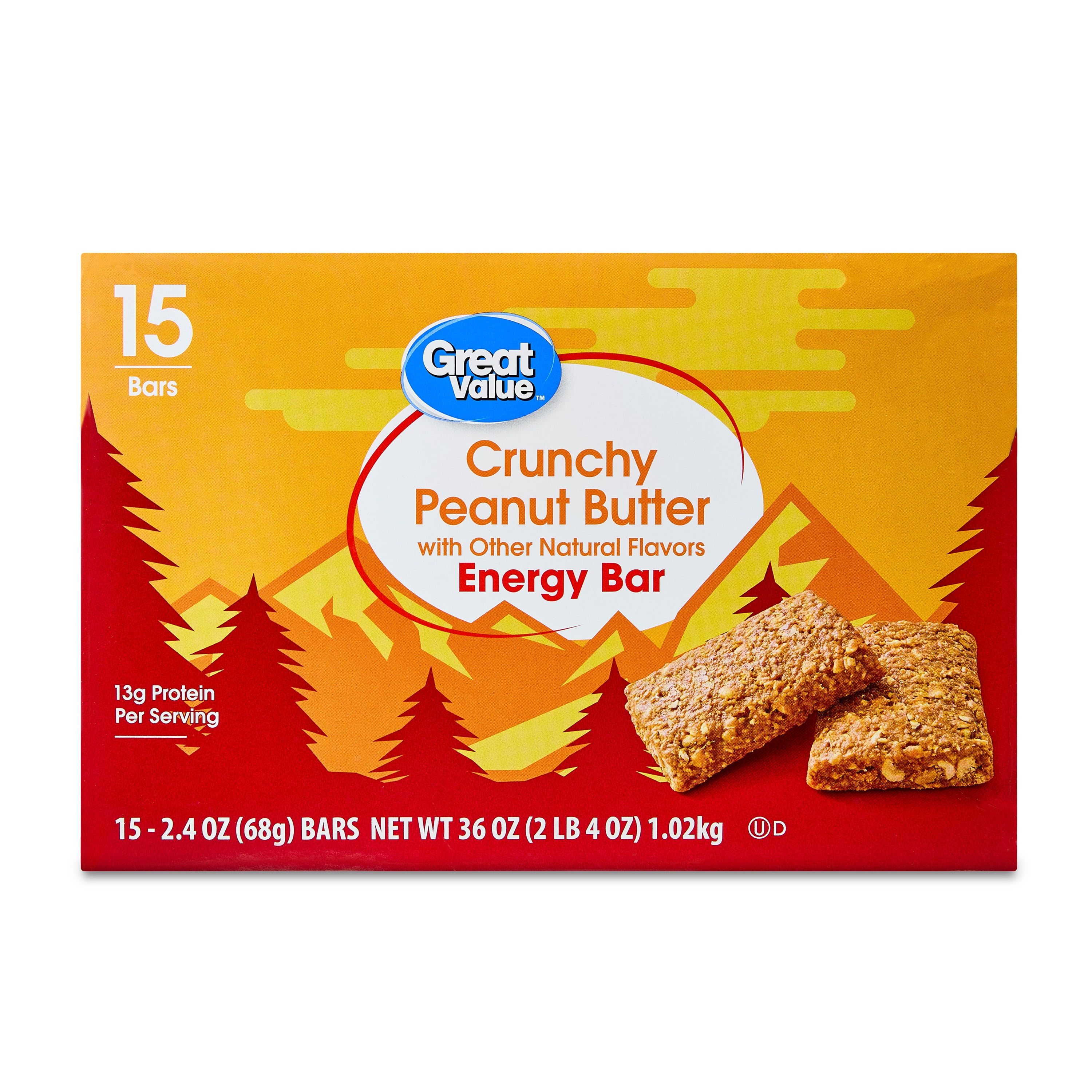 Great Value Energy Bar, Crunchy Peanut Butter, 2.4 oz, 15 Count ...