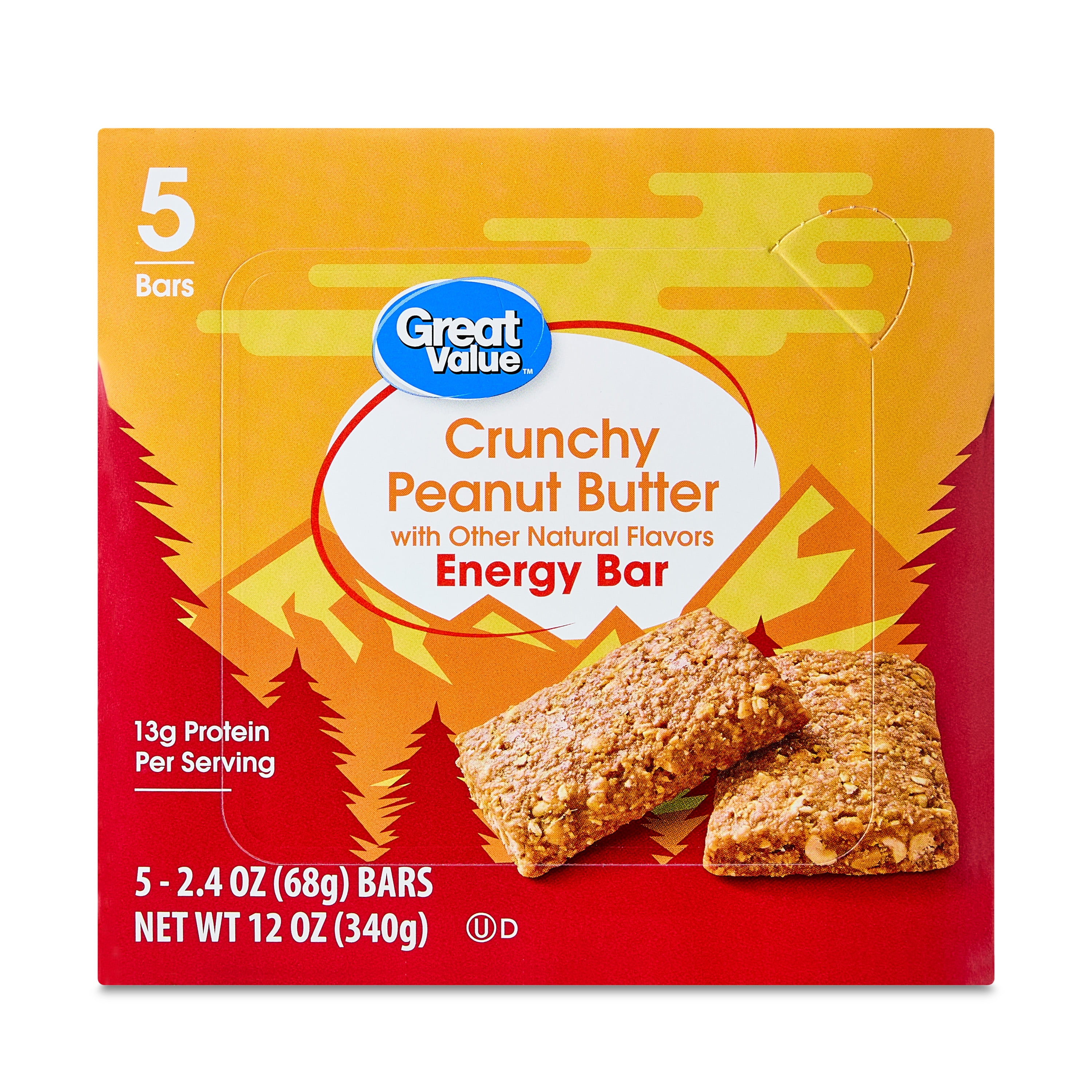 Great Value Energy Bar, Crunchy Peanut Butter, 2.4 oz, 5 Count ...