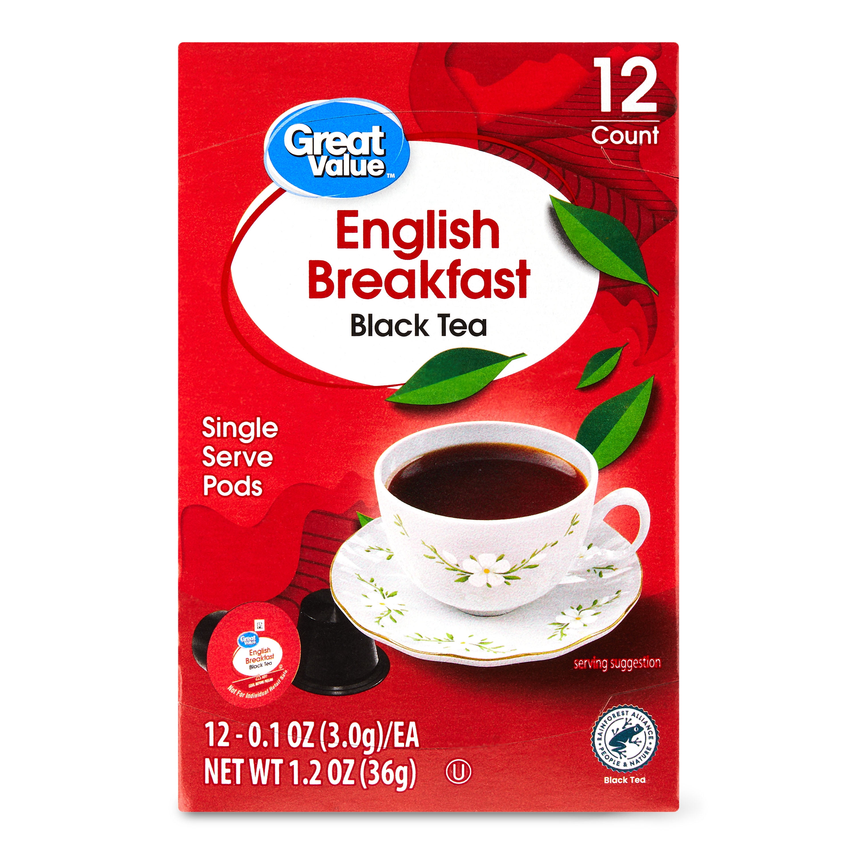 Great Value English Breakfast Black Tea Single Serve Pods 1.2 oz 12 ...