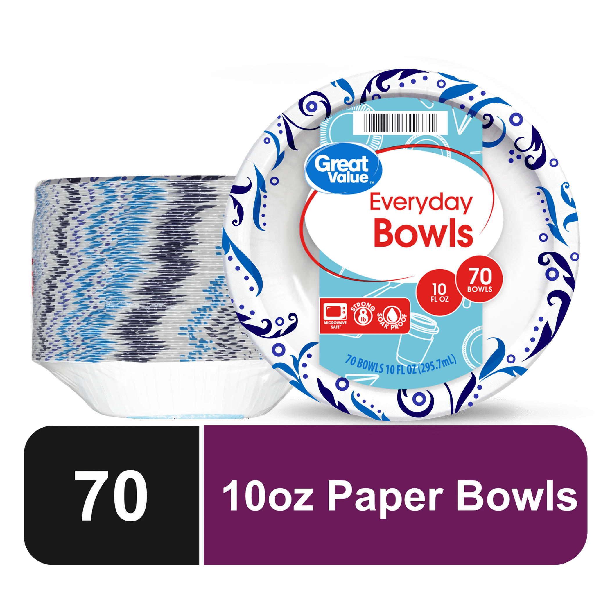 Brandclub - Great Value Everyday Disposable Paper Bowls, 10 oz, 70 Count