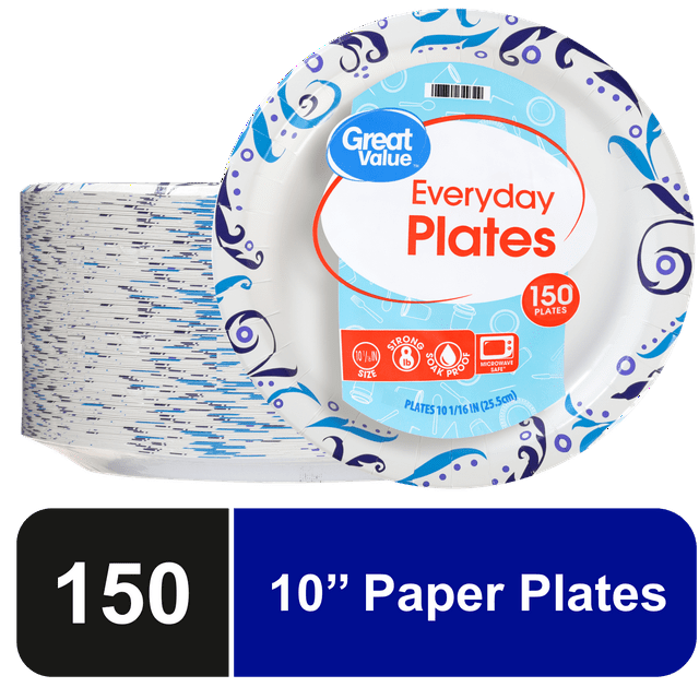 Great Value Everyday Disposable Paper Plates, 10", 150 Count - Walmart.com