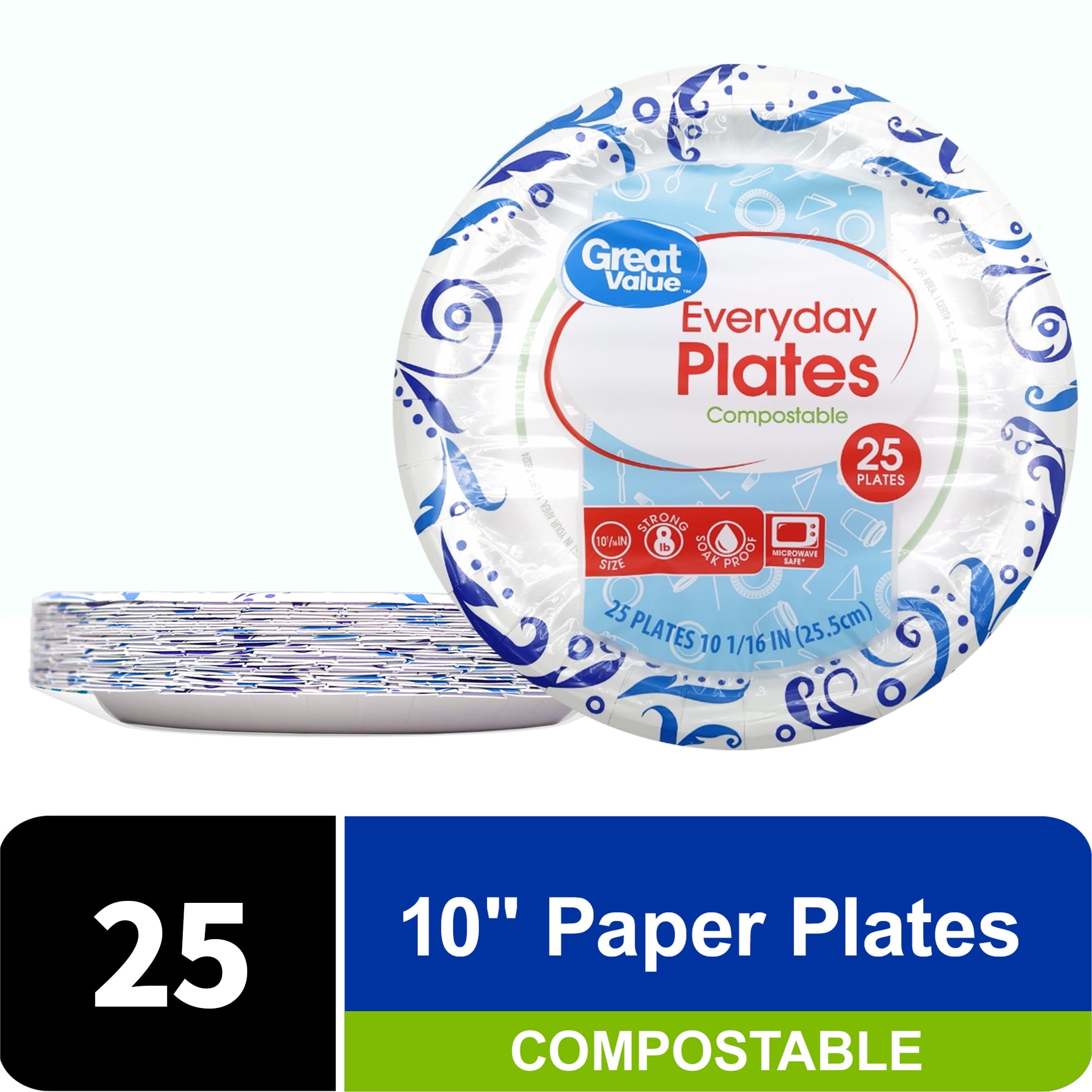Great Value Everyday Disposable Patterned Paper Plates, 10 inch, 25 ...