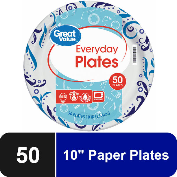 Great Value Everyday Disposable Paper Plates, 10", 50 Count - Walmart.com