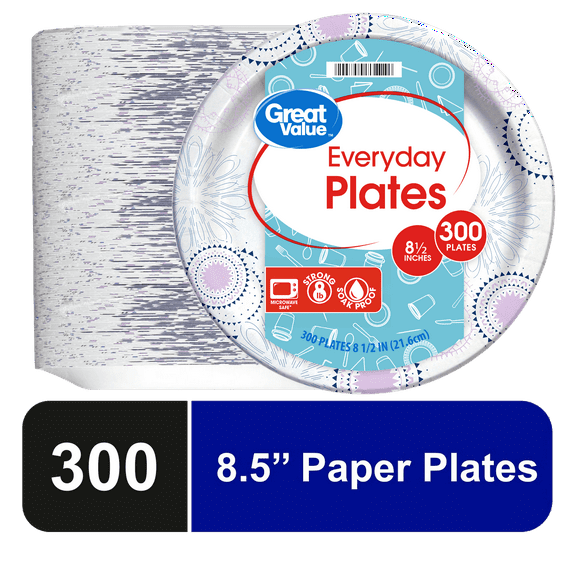 Great Value Disposable Paper Plates 8.5 Inch 300 Count Microwave Safe ...