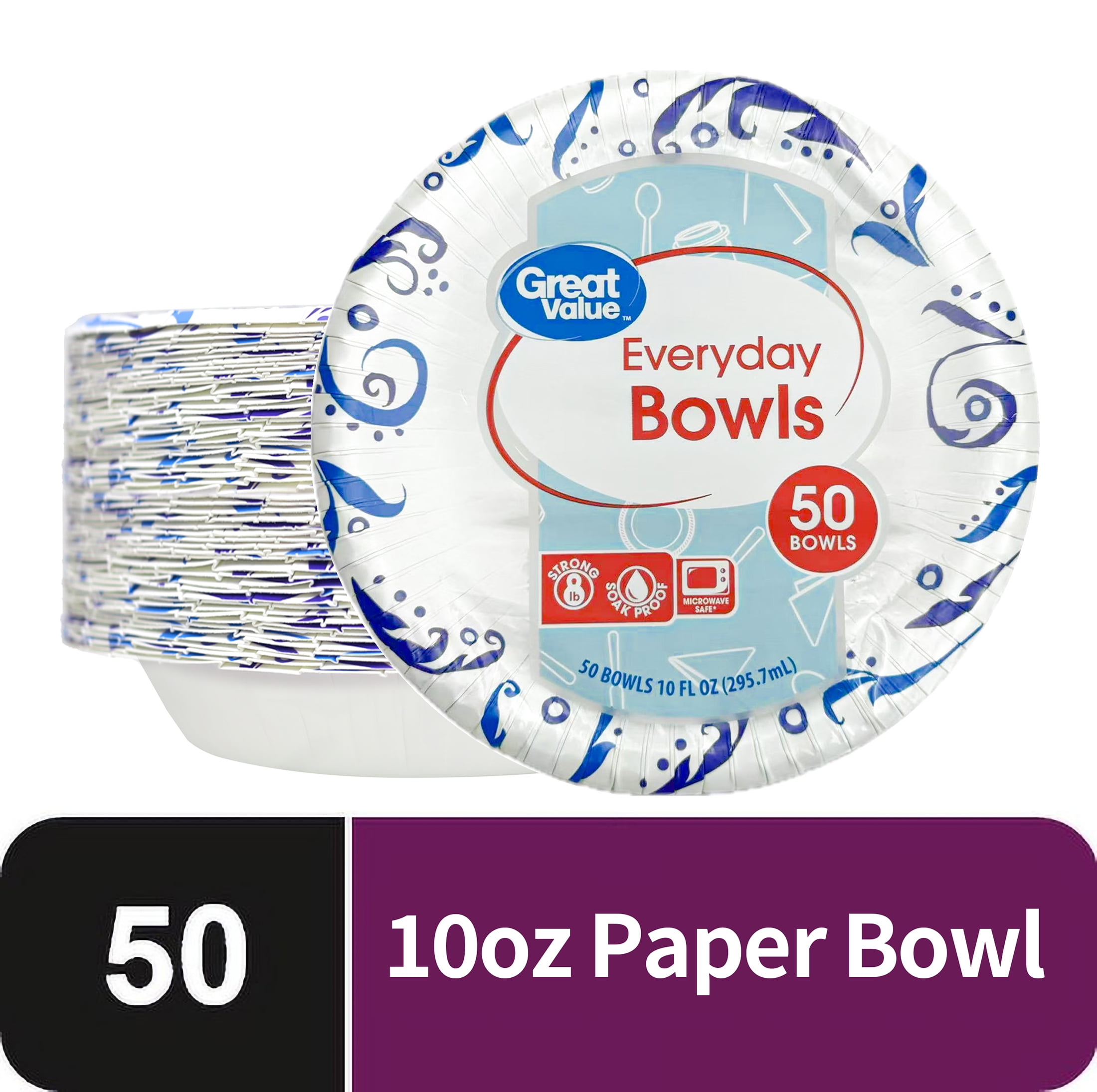 Great Value Everyday Disposable Patterened Paper Bowls, 10 oz, 50 Count ...