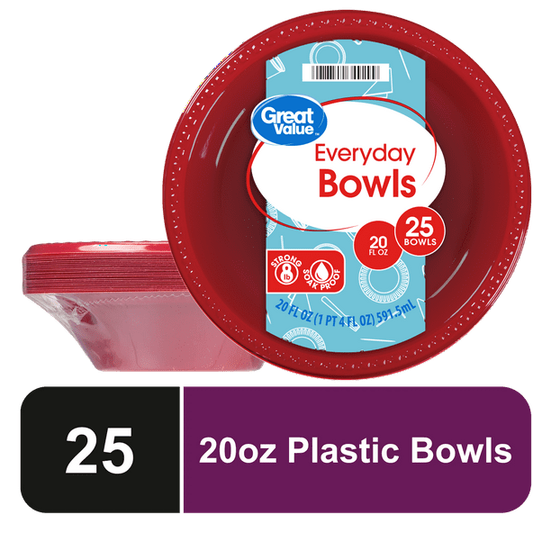 Great Value Everyday Disposable Plastic Bowls, Red, 20 oz, 25 Count ...