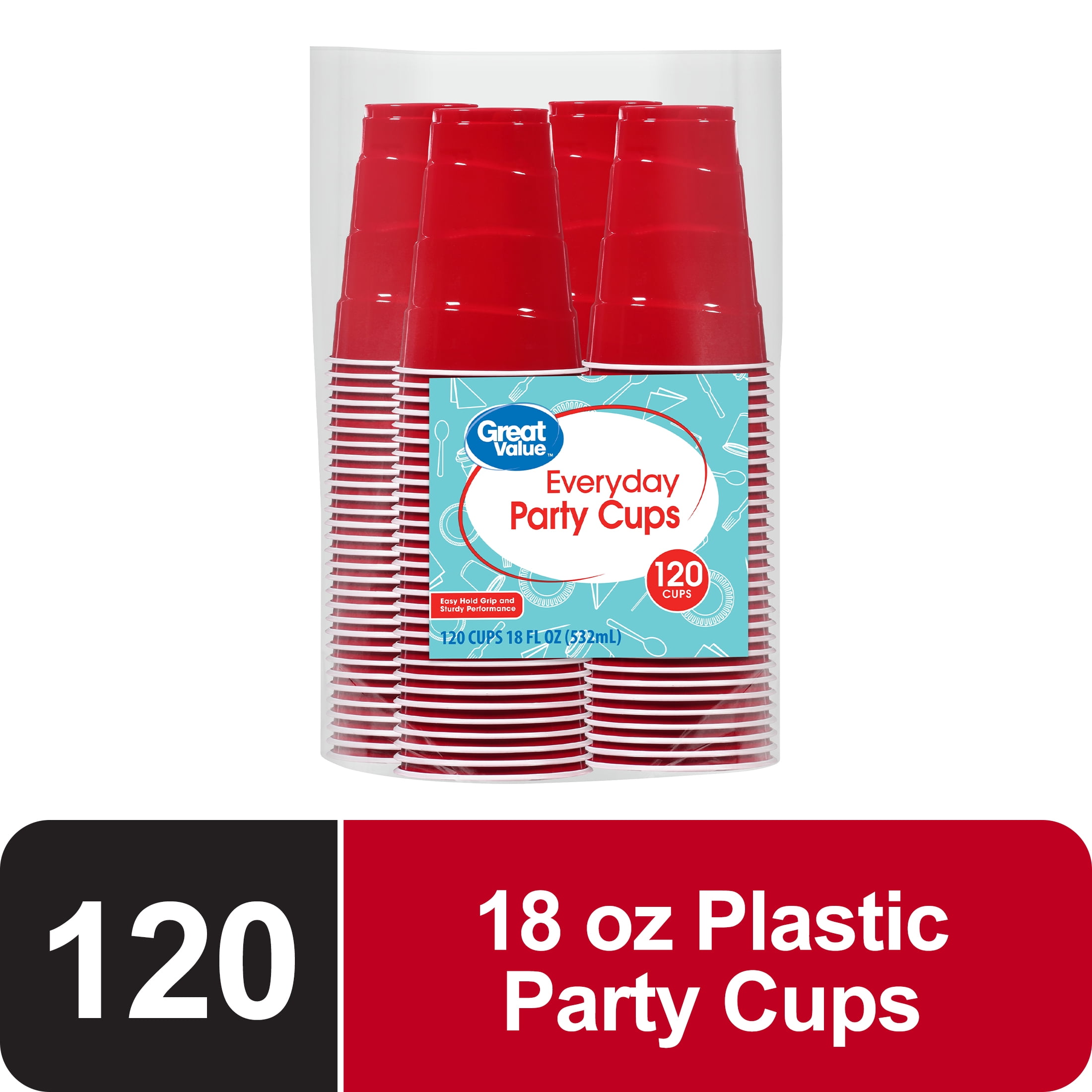 Great Value Everyday Disposable Plastic Cups, Red, 18 oz, 120 Count ...