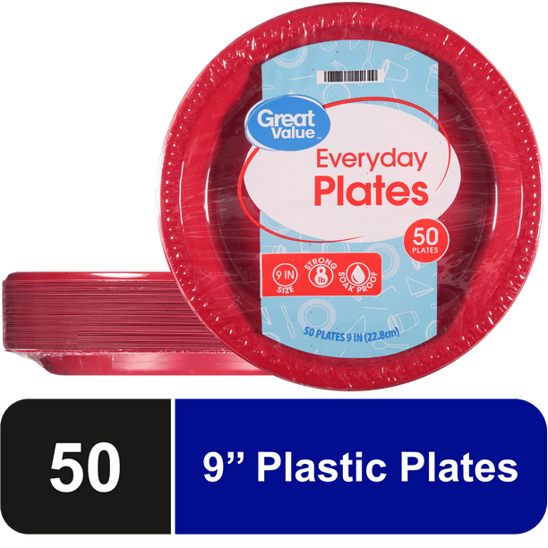 Great Value Everyday Disposable Plastic Plates, Red, 9", 50 Count ...