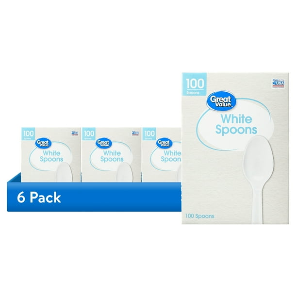 (6 pack) Great Value Plastic Basic White Spoons, 100 Count - Walmart ...