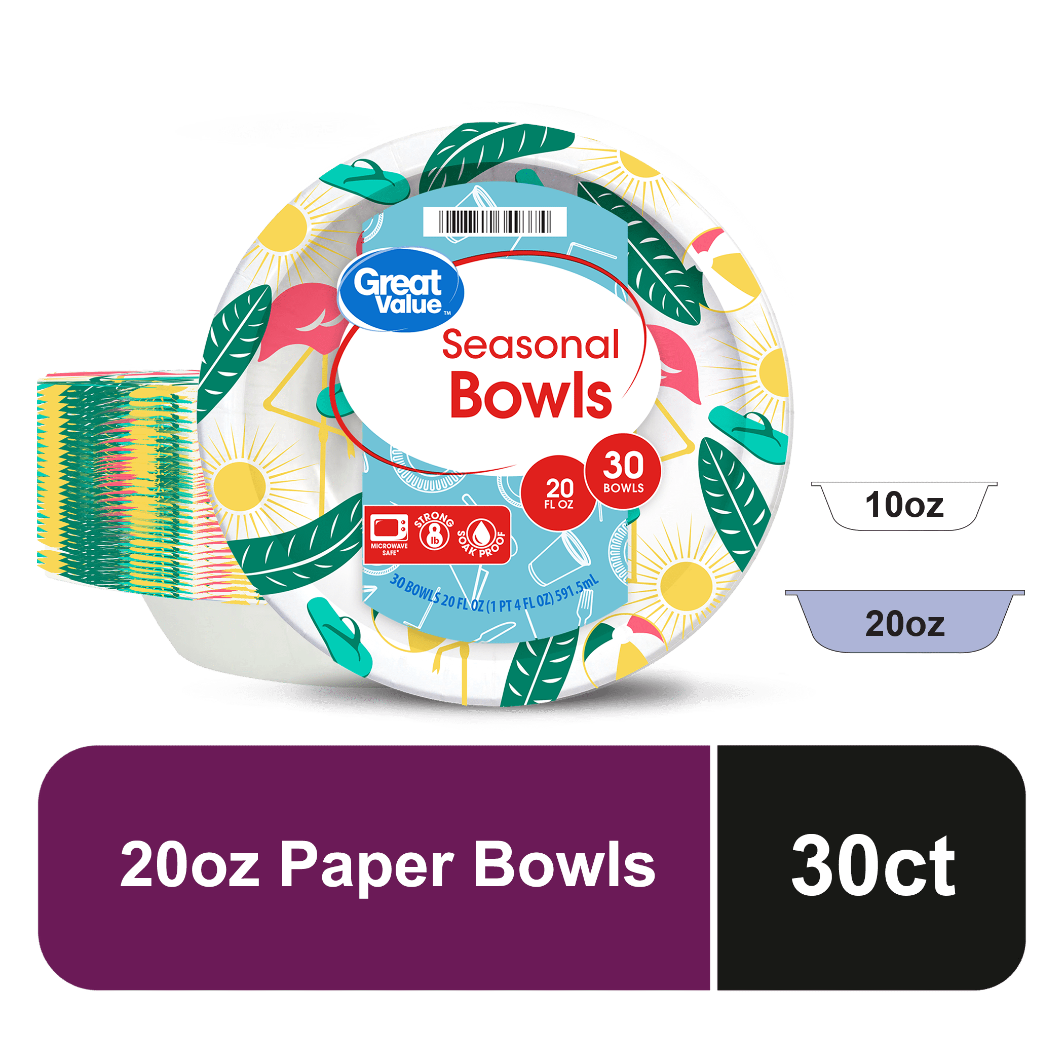 Great Value Everyday Disposable Paper Seasonal Design Bowls, 20 oz, 30 ...