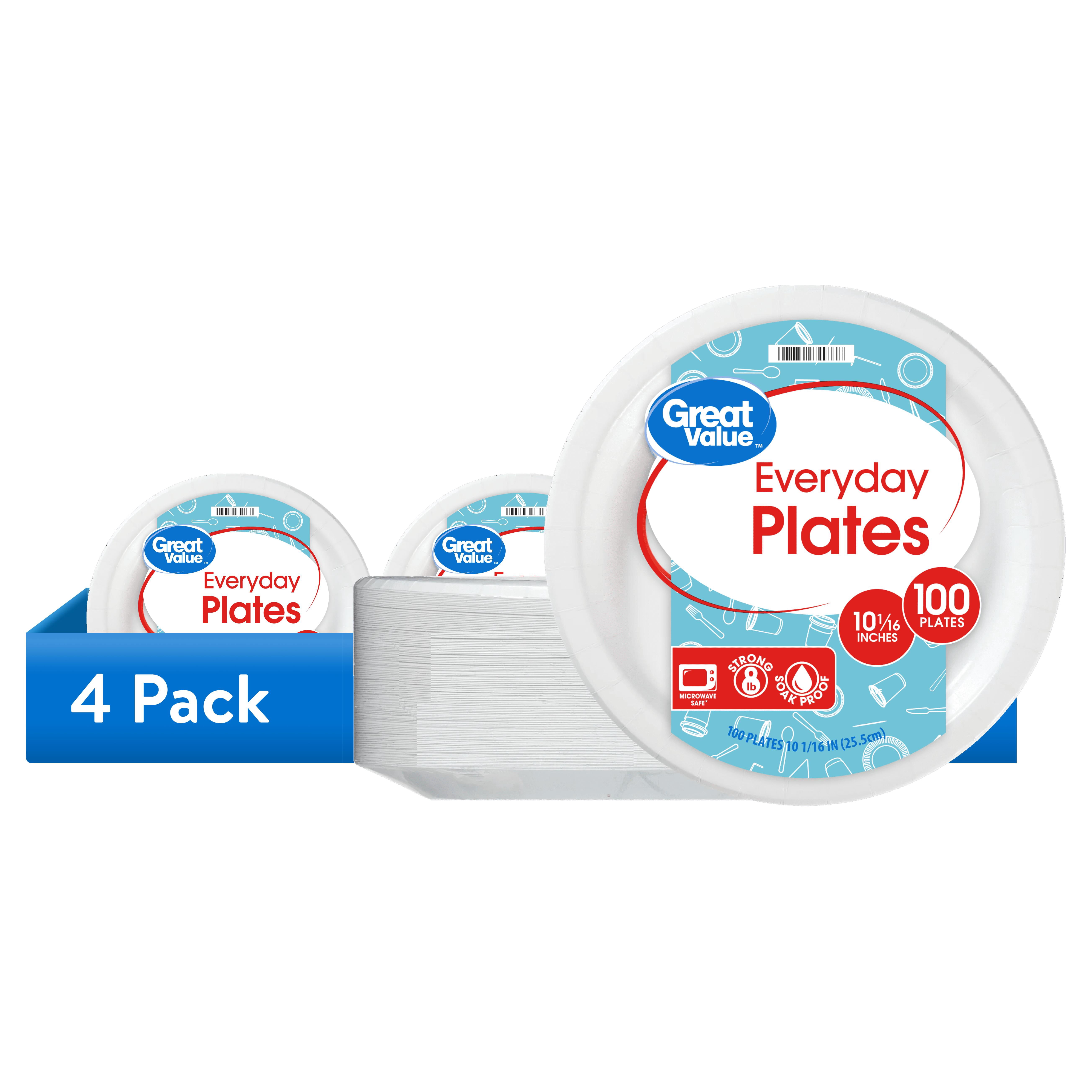 (4 pack) Great Value Everyday Paper Plate, 10", 100ct, White - Walmart.com