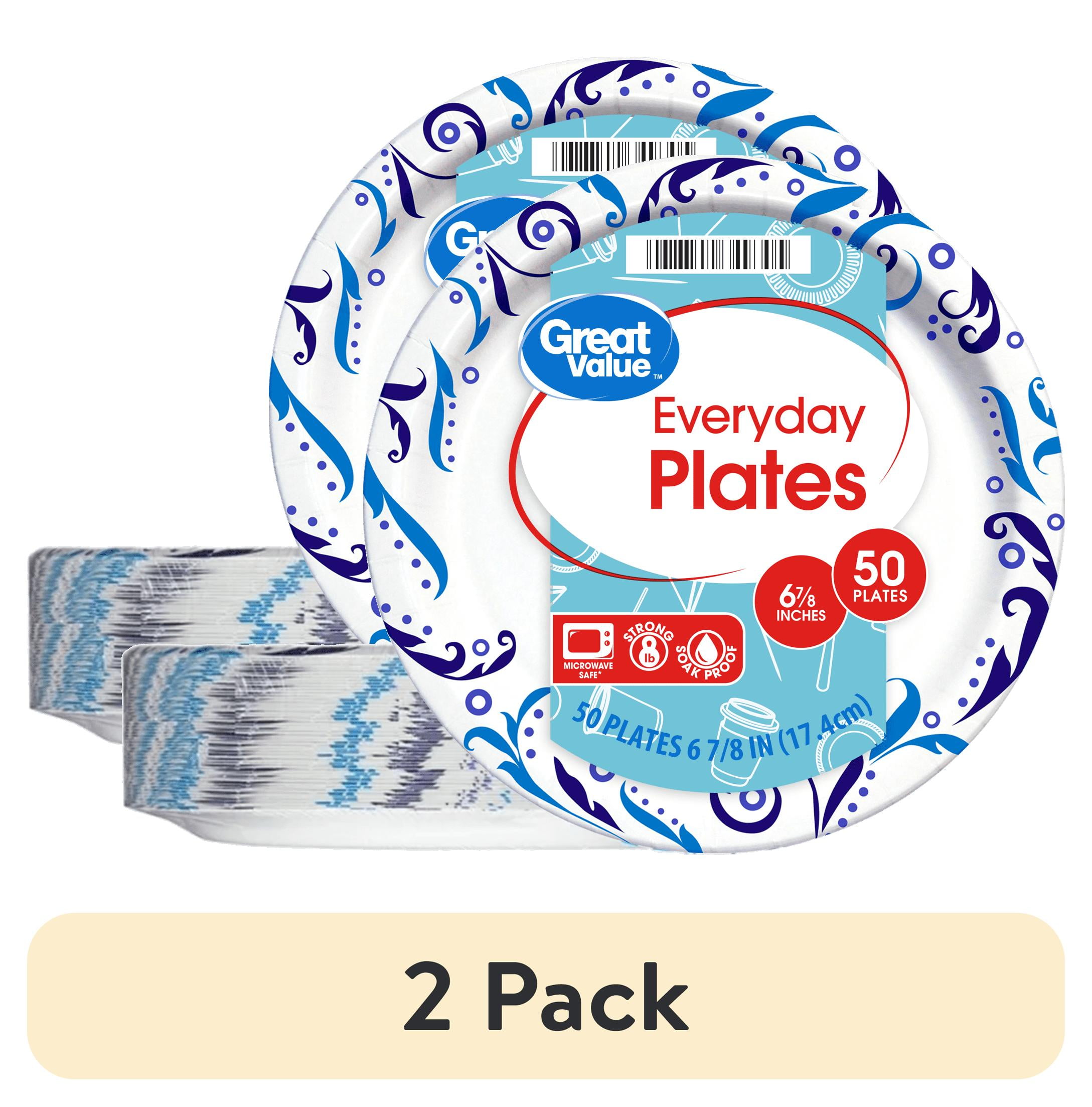 (2 pack) Great Value Everyday Paper Plate, 6.8", 50ct, Patterned ...