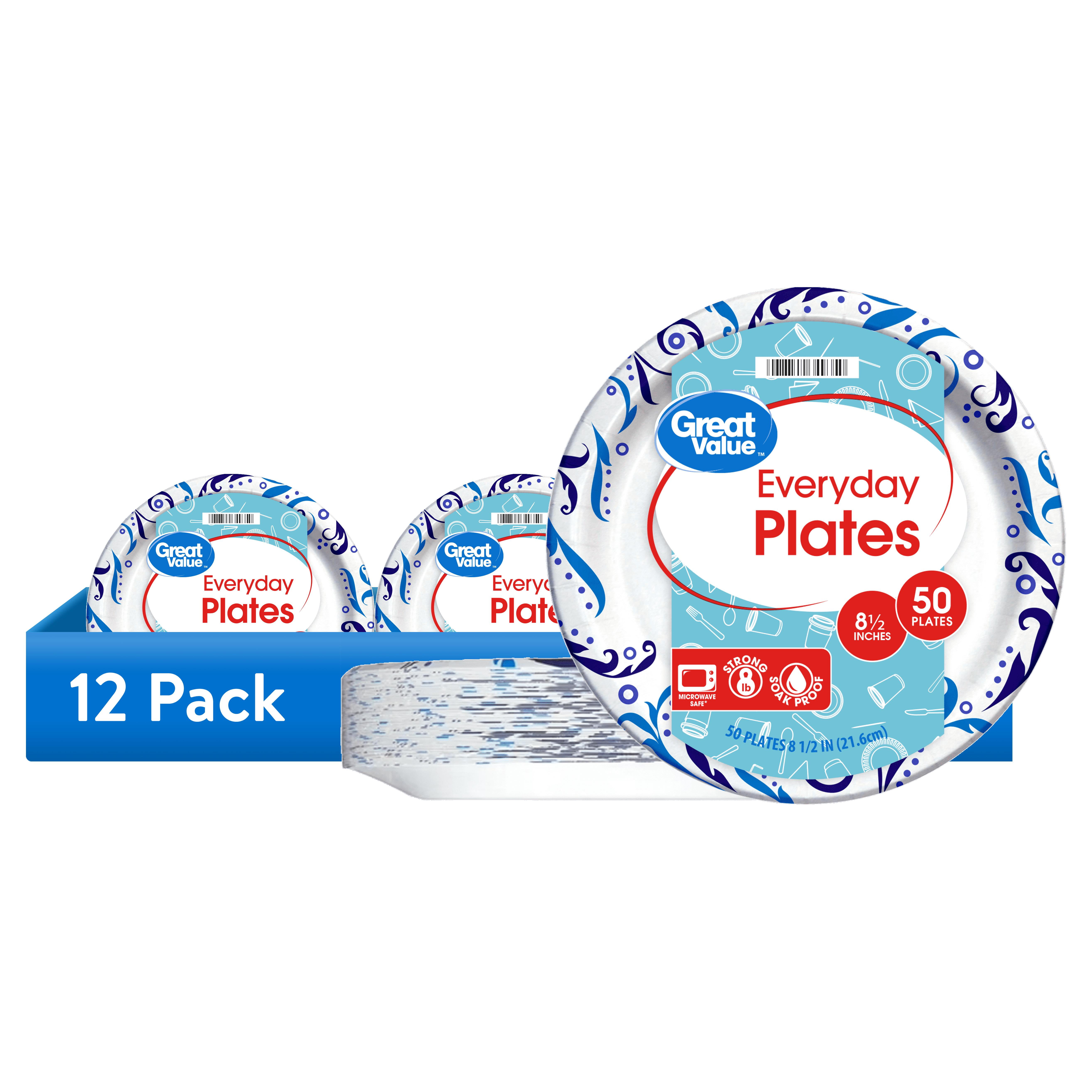 (12 pack) Great Value Everyday Paper Plate, 8.5", 50ct, Patterned ...