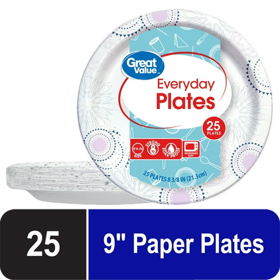 Great Value Everyday Paper Plates, 8.5", Patterned, 25 Count - Walmart.com