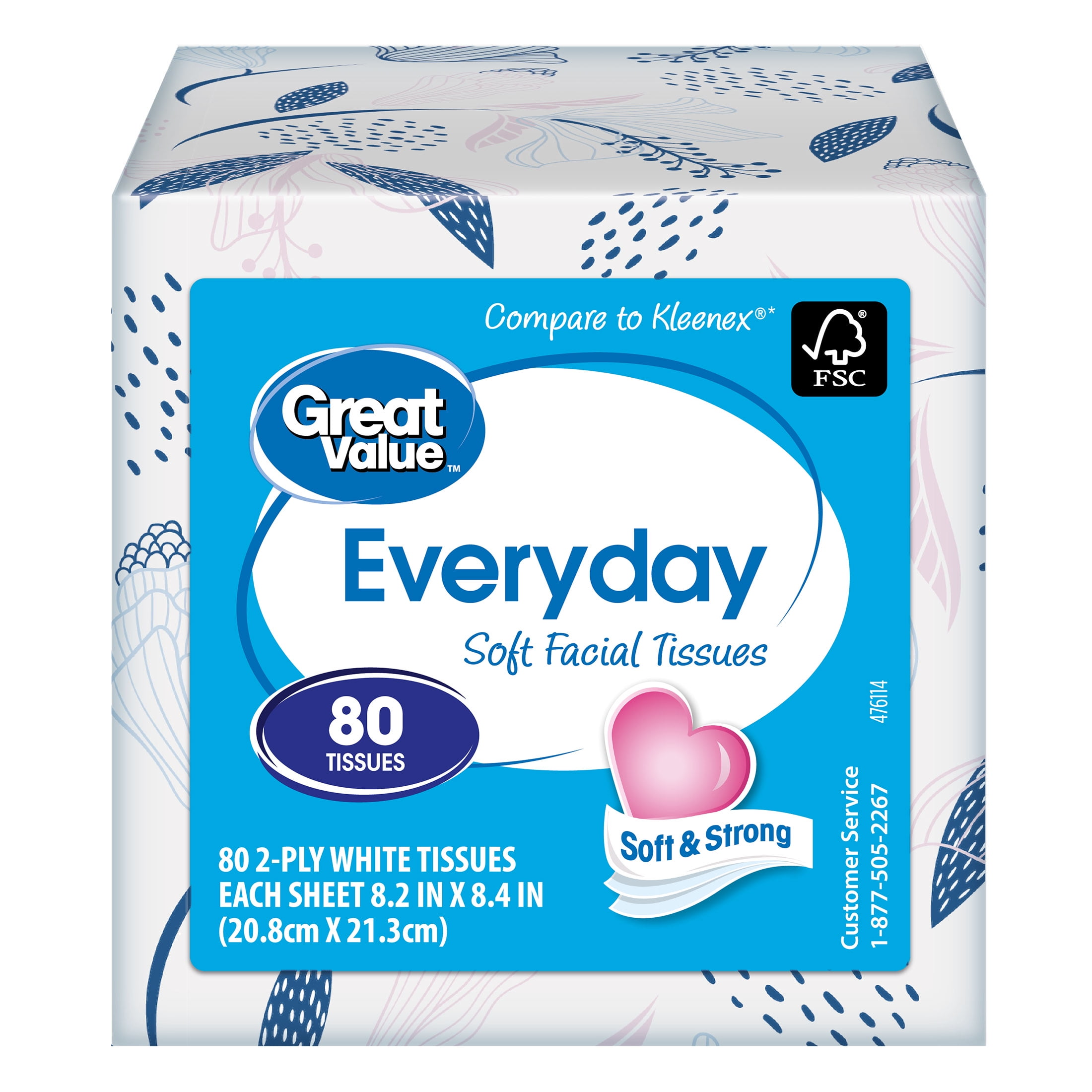 Great Value Everyday Soft 2-Ply Facial Tissues, Cube Carton, 1 Pack (80 ...