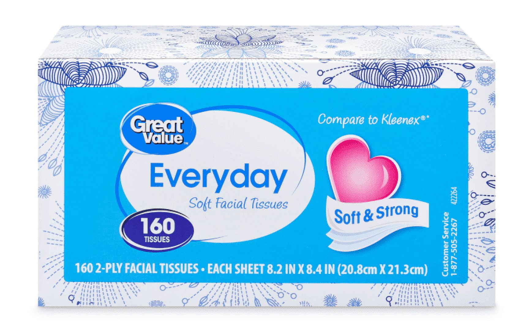 Great Value Everyday Soft Facial Tissues, 2-Ply, 1 Flat Carton (160 ...