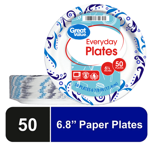Great Value Everyday Paper Plate, 6.8", 50ct, Patterned - Walmart ...
