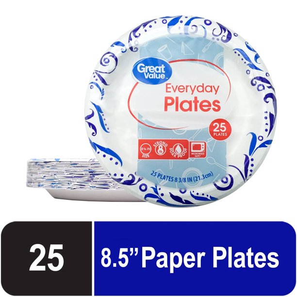 Great Value Everyday Paper Plate, 8.5", 25ct, Patterned - Walmart ...