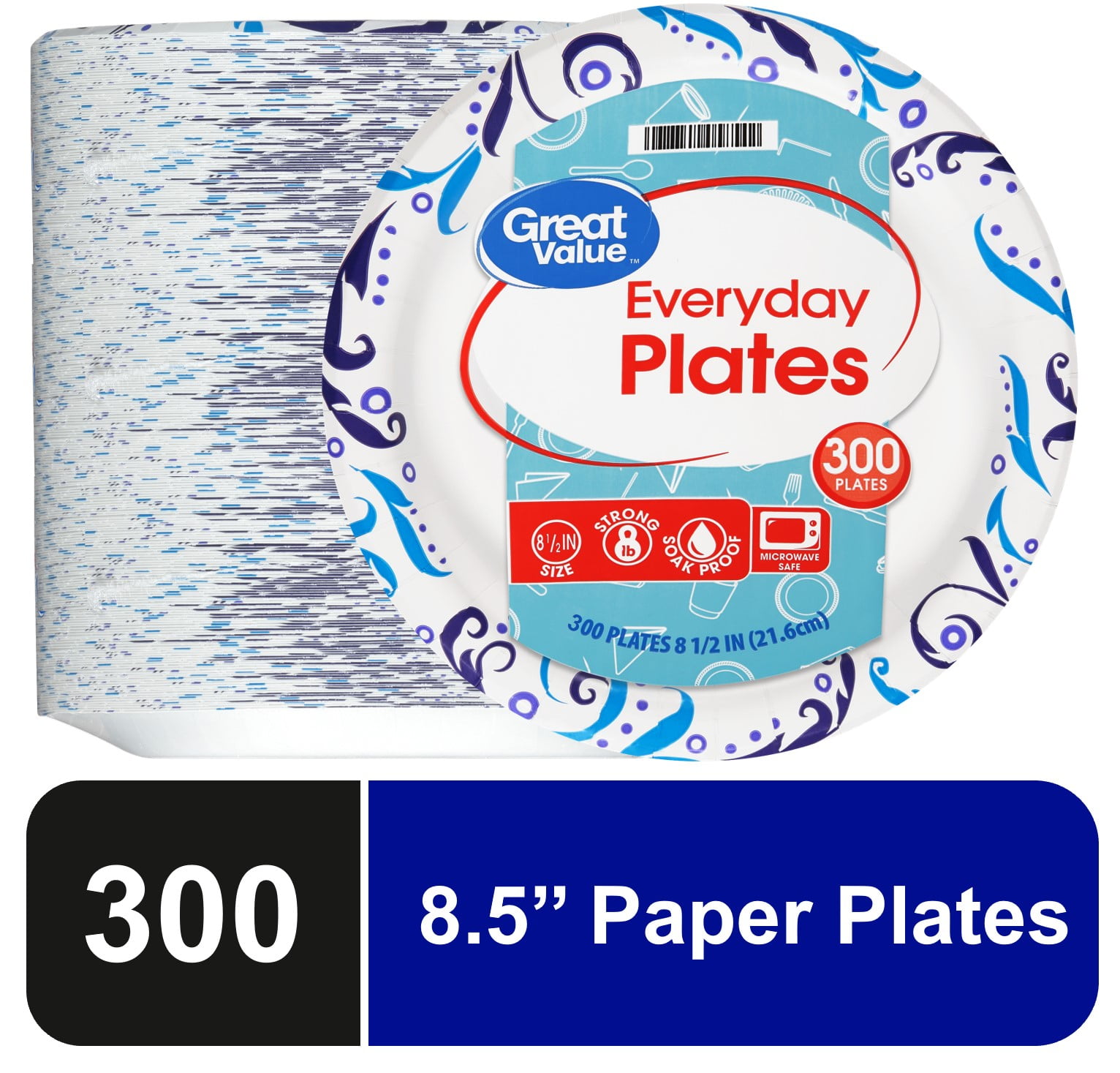 Great Value Everyday Paper Plate, 8.5", 300ct, Patterned - Walmart ...