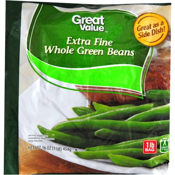 Great Value Extra Fine Whole Green Beans Frozen Vegetables, 16 oz ...