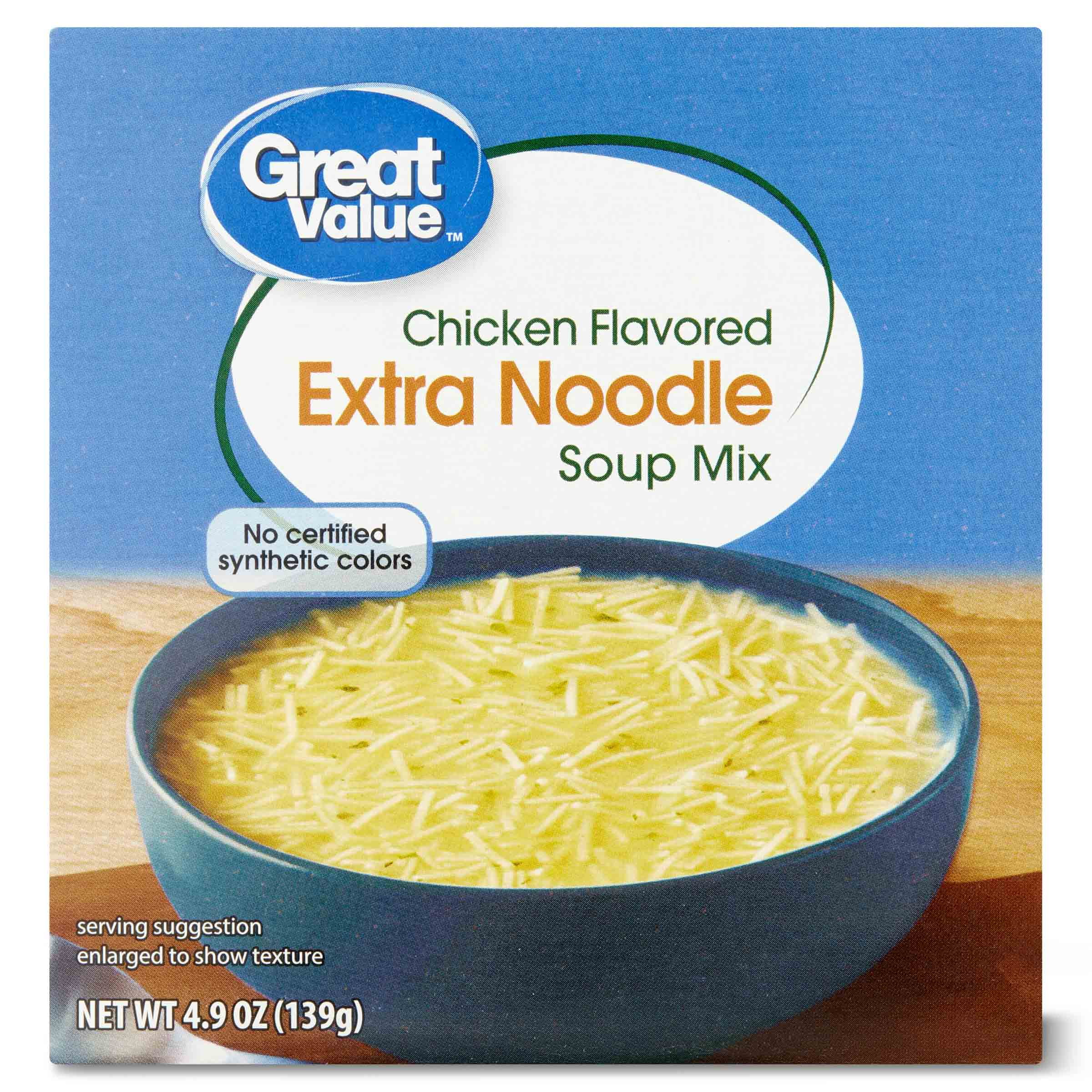 Great Value Chicken Flavored Soup Mix with Extra Noodles 4.9 oz Quick ...