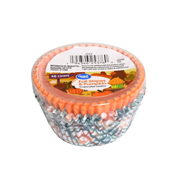 Great Value Classic Fall Stripes & Pumpkin Cupcake Liners, 48 Count ...