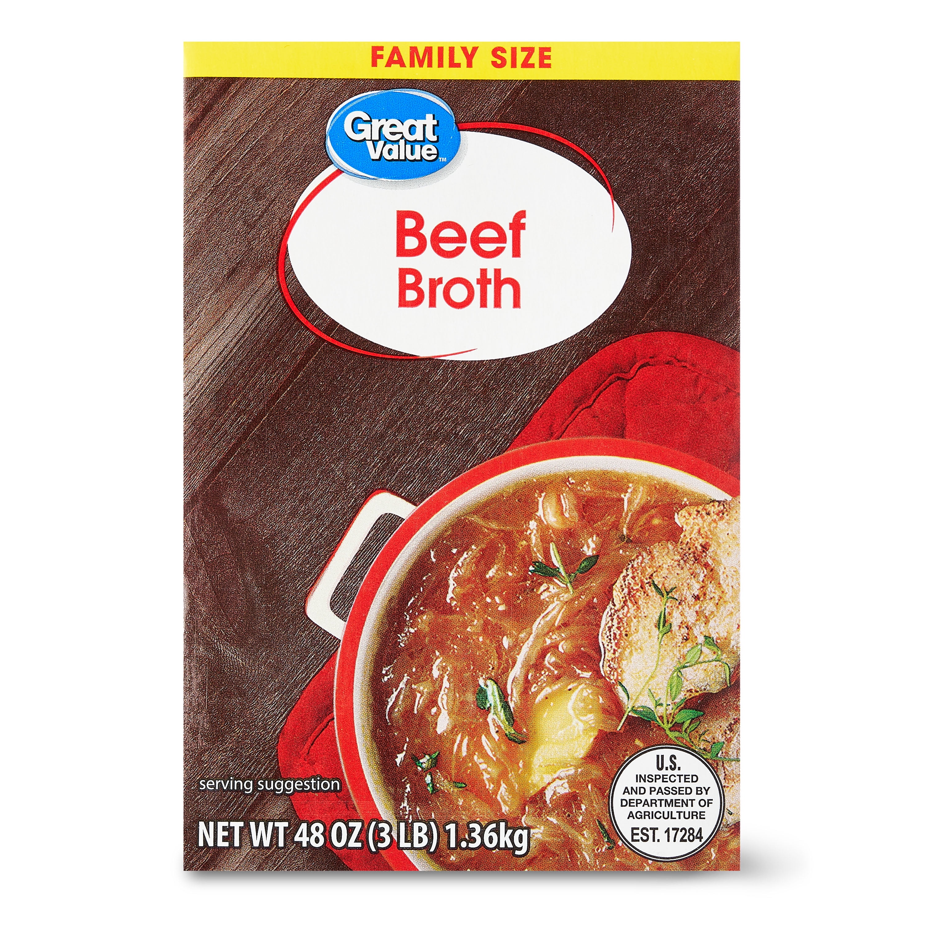 Great Value Beef Broth, Family Size 48 oz, Shelf-Stable, Low-Calorie ...