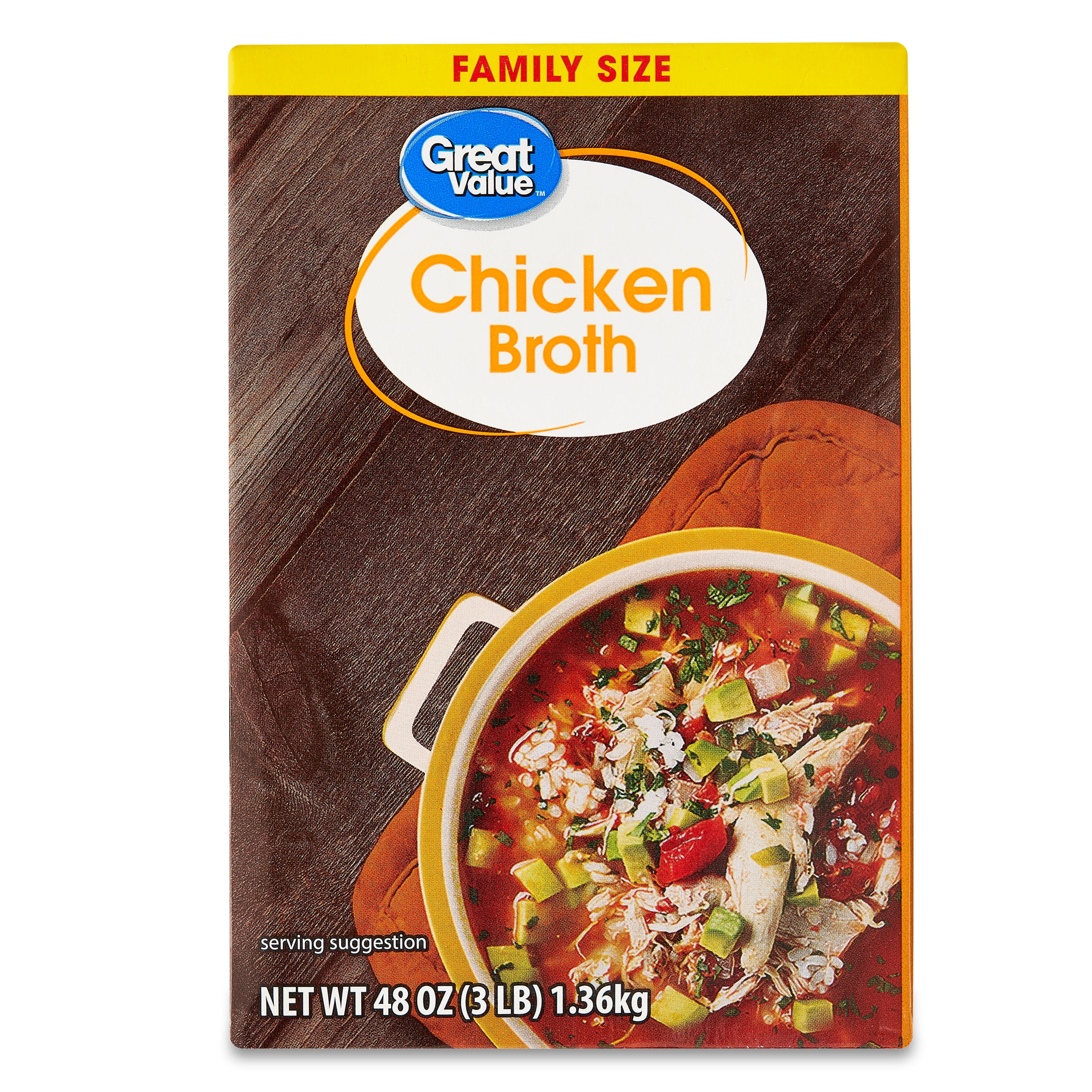 Great Value Chicken Broth, 48 oz Shelf-Stable Family Size, Versatile ...