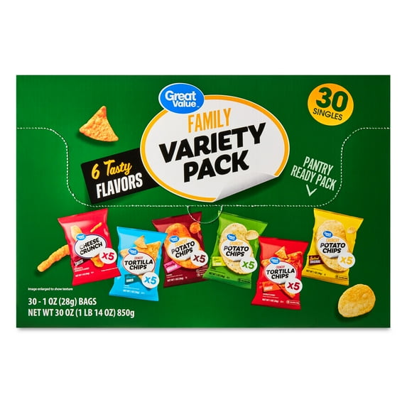 Great Value Family Variety Chip Pack, 30 Count, 1 oz Bags - Walmart.com