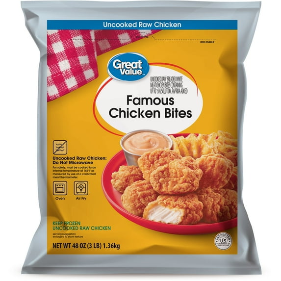 Great Value Famous Bite, Ready to Cook Breaded Chicken Bites, 20g ...