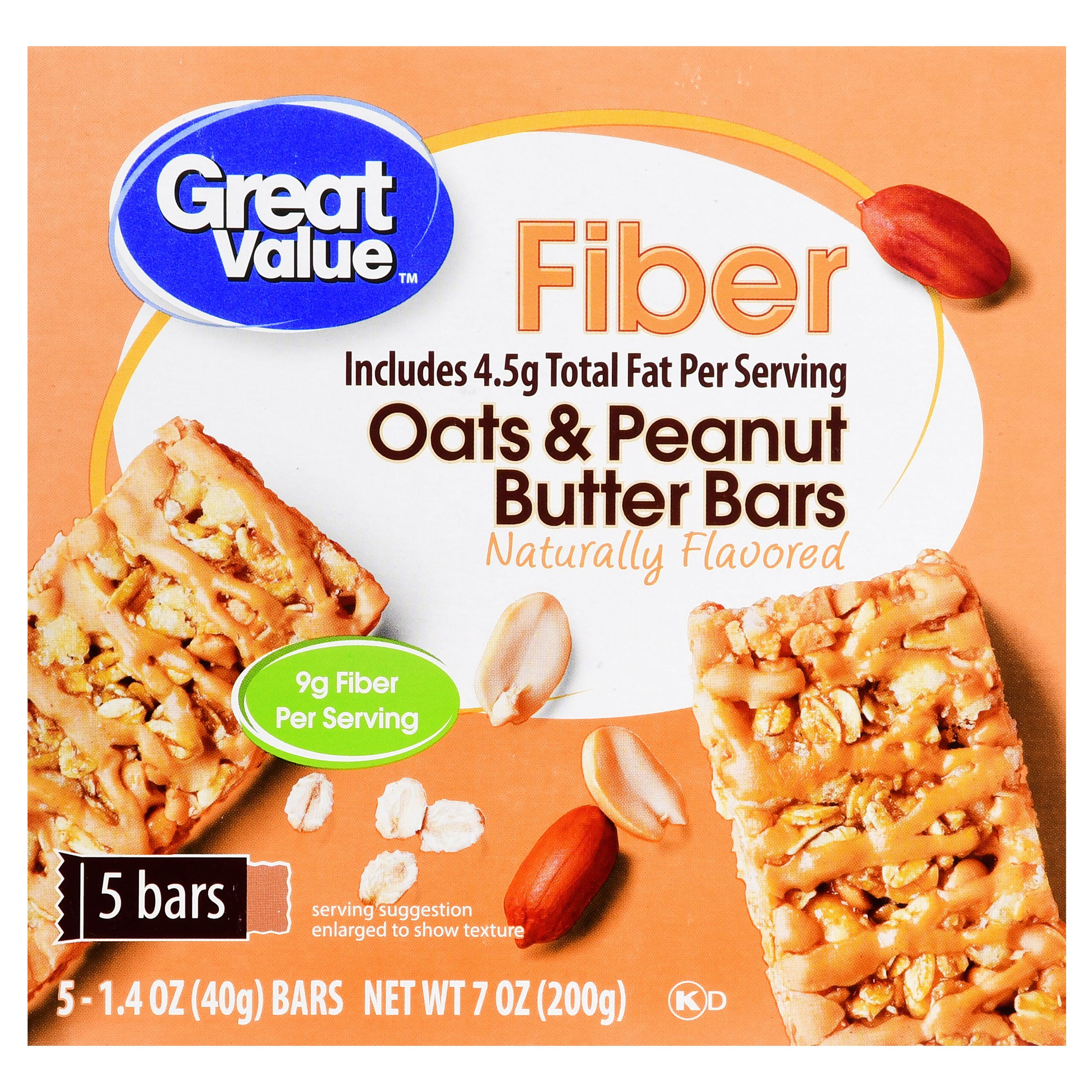 Great Value Fiber Bars Oats & Peanut Butter 5 Count - Walmart Business ...