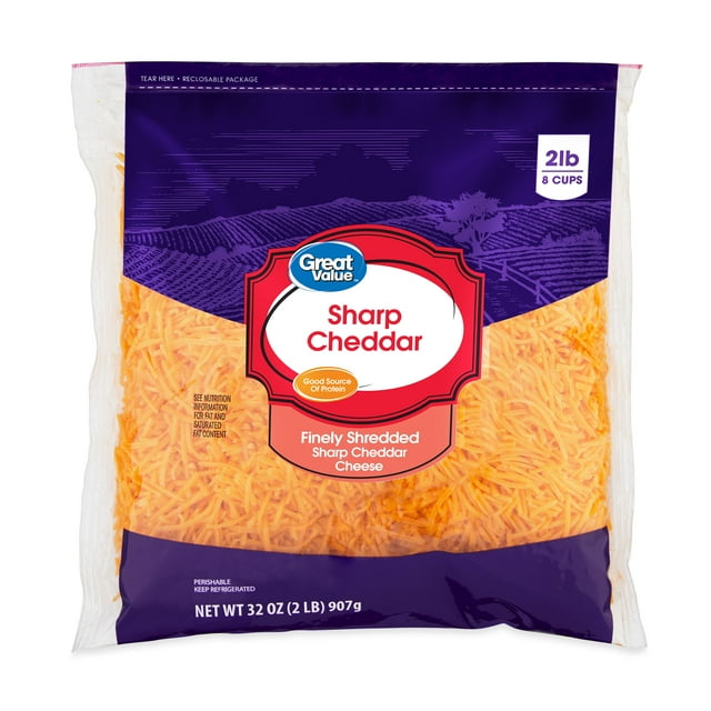 Great Value Sharp Cheddar Finely Shredded Cheese, 32 oz Bag - Walmart.com